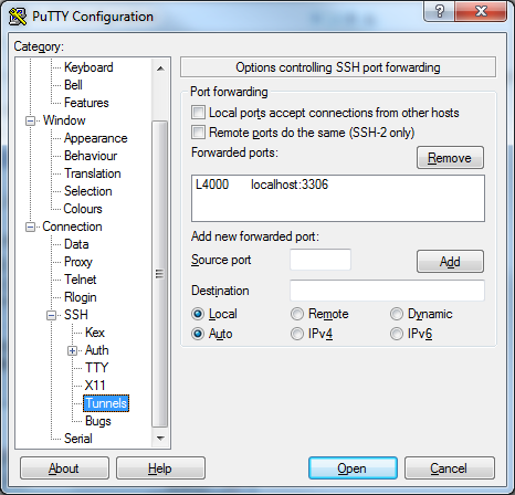 リモートサーバ上のMySQLにSSHトンネル経由でアクセス（Putty） #SSH - Qiita
