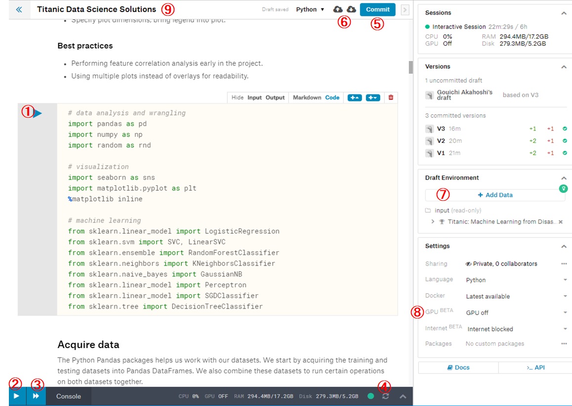 Kaggleのサイト上でKernel (Pythonプログラム) を実行する方法 #機械学習 - Qiita