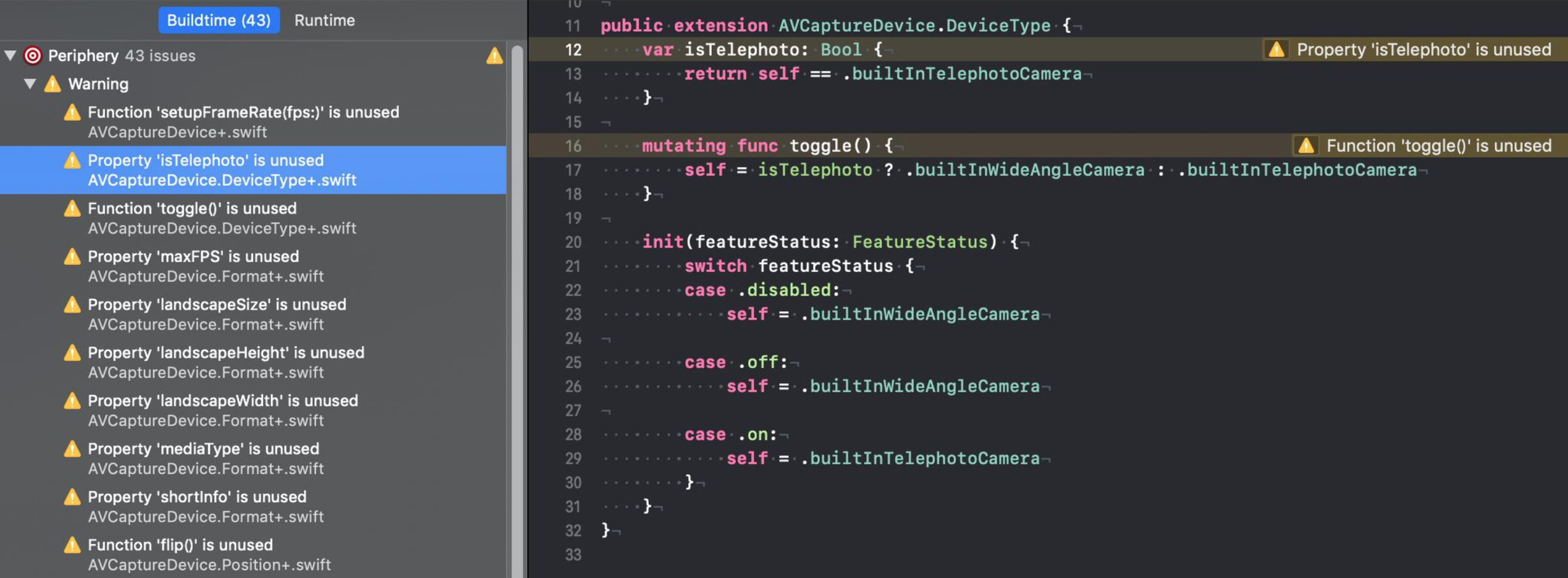 不要なSwiftコードにWarningを出す【Periphery】 #iOS - Qiita