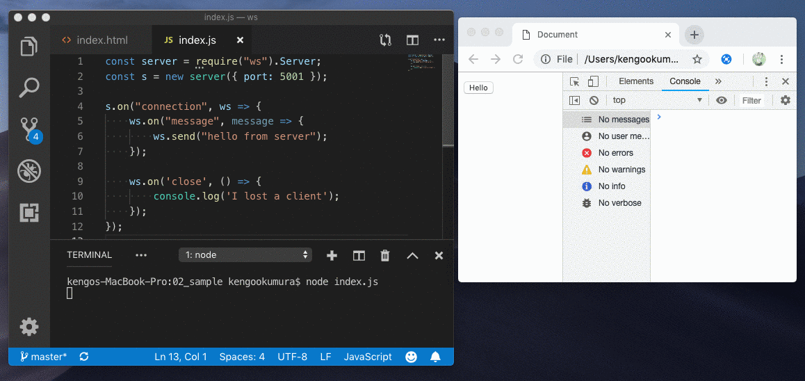 Websocketブラウザapiとwsnodejs の基本、自分用のまとめ Javascript Qiita