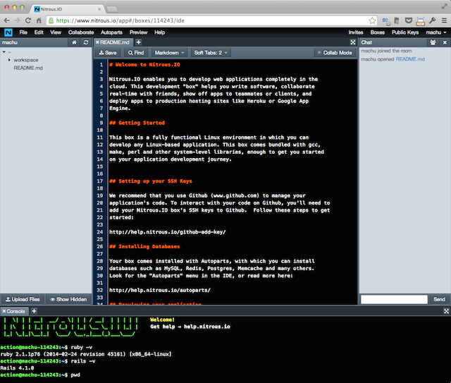 WebブラウザだけではじめるRuby/Railsプログラミング #Nitrous.io - Qiita