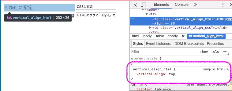 「vertical-align」を指定した場合と「valign」を指定した場合のChromeの開発ツールにおける表示の違い #CSS - Qiita