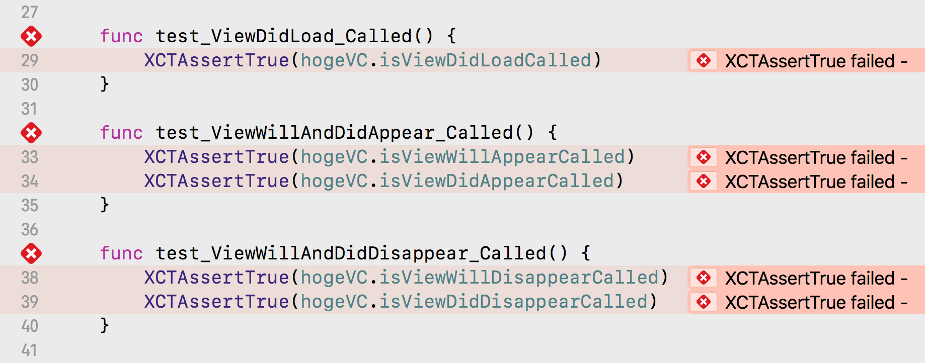Ios、swift ユニットテストの時に、任意のタイミングでviewdidload、viewwilldidappear 