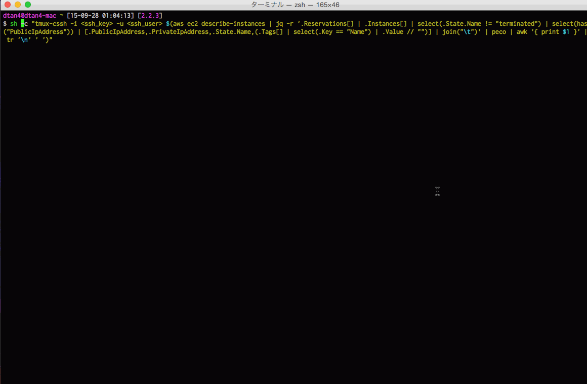 awscli + jq + peco + tmux-cssh を使って複数 EC2 インスタンスへ簡単 SSH #aws-cli - Qiita