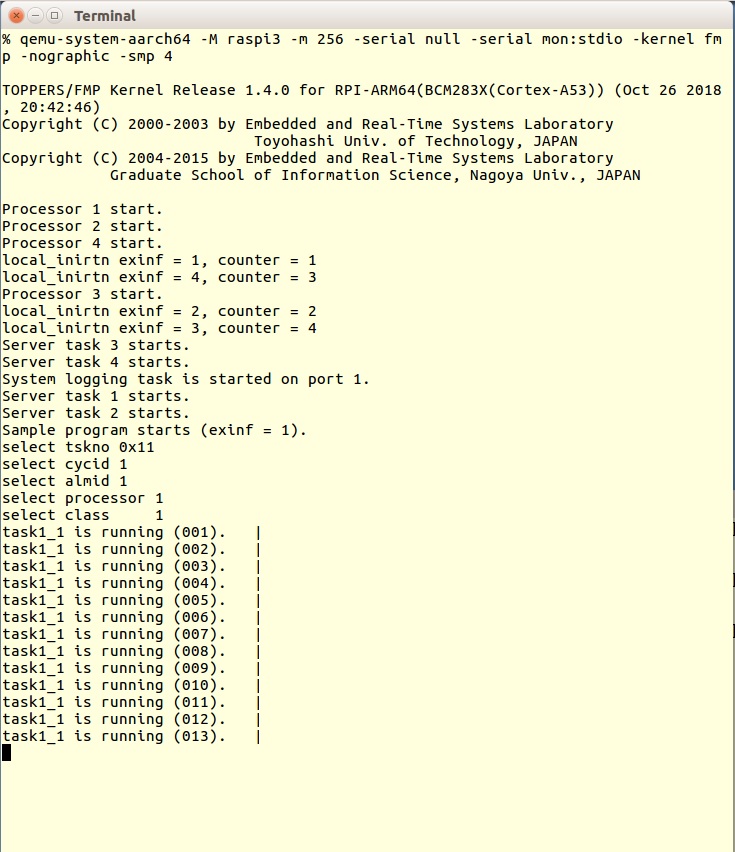 Qemuでraspberry Pi 64bit リアルタイムos Toppers Fmp をエミュレートする Qiita