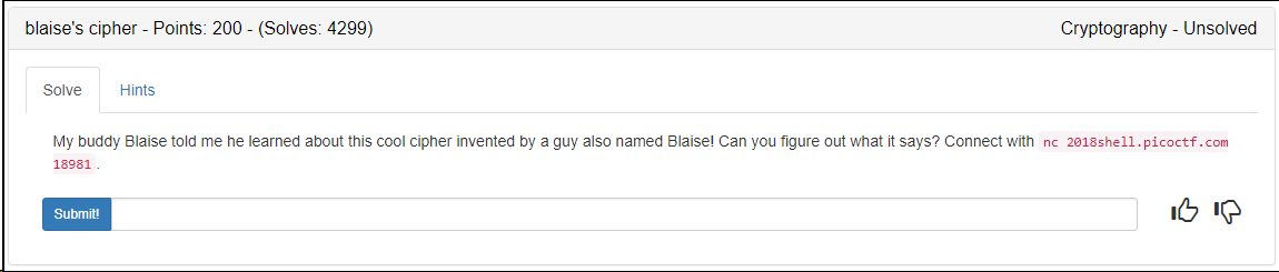picoCTF 2018 blaise's cipher - Points: 200 #CTF - Qiita