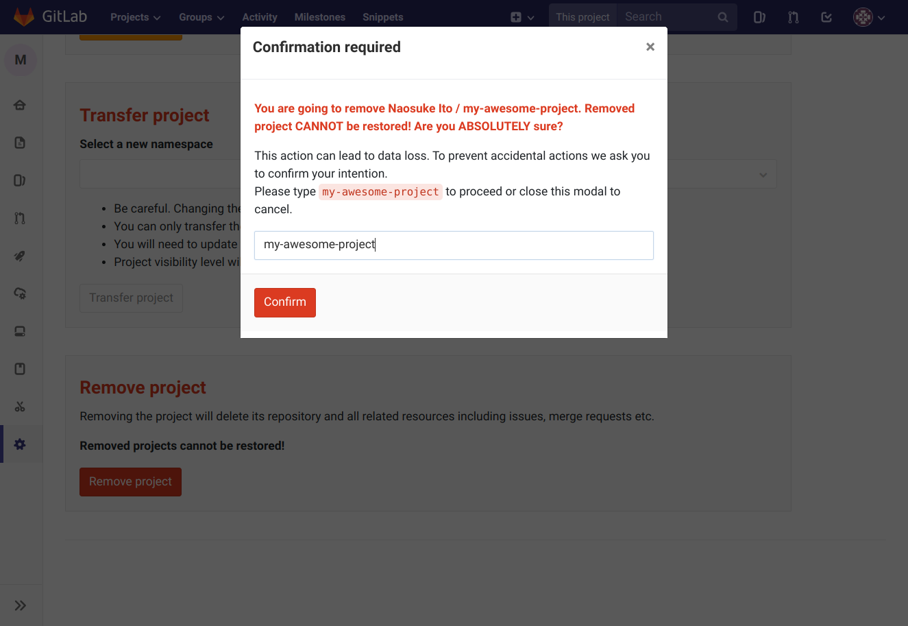 GitLabでRepositoryを削除する方法 #GitHub - Qiita