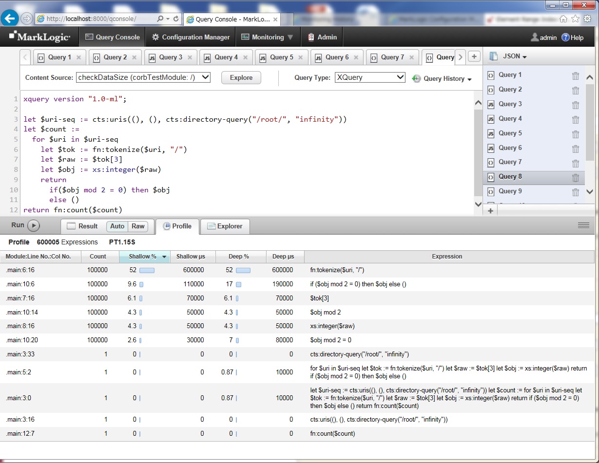 【MarkLogic Server】XQueryチューニングメモ～チューニング補助ツール #実行時間 - Qiita