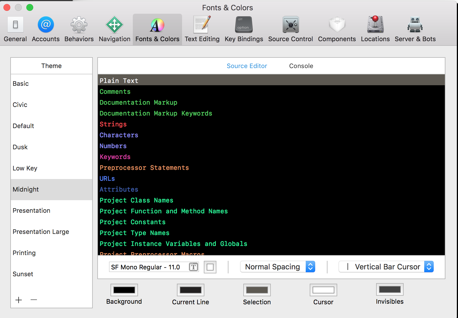 Xcodeのエディタ画面の色を変えたい。黒くしたい。 #Xcode - Qiita