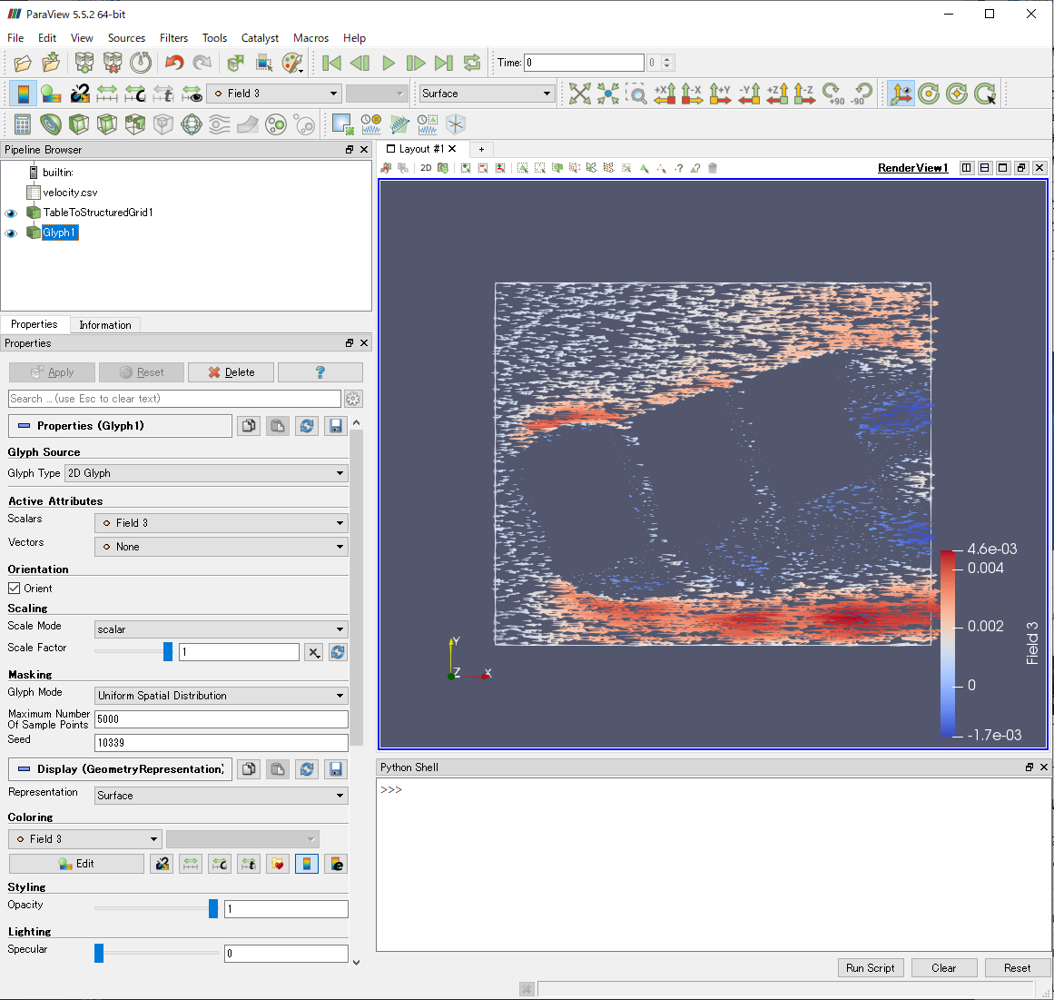 CSVファイルに記録されたベクトルデータをParaviewで読み込む #Python - Qiita