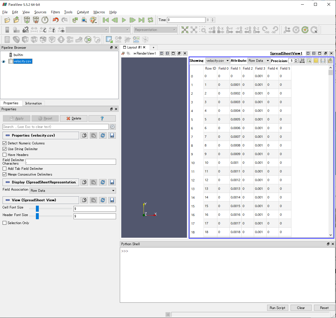 CSVファイルに記録されたベクトルデータをParaviewで読み込む #Python - Qiita