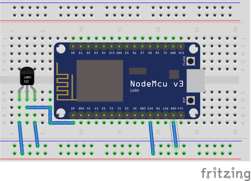 NodeMCU(ESP8266)+アナログ温度センサLM61CIZで温度測定 (NodeMCU Webサーバ化 & LINE Notify) #Arduino - Qiita