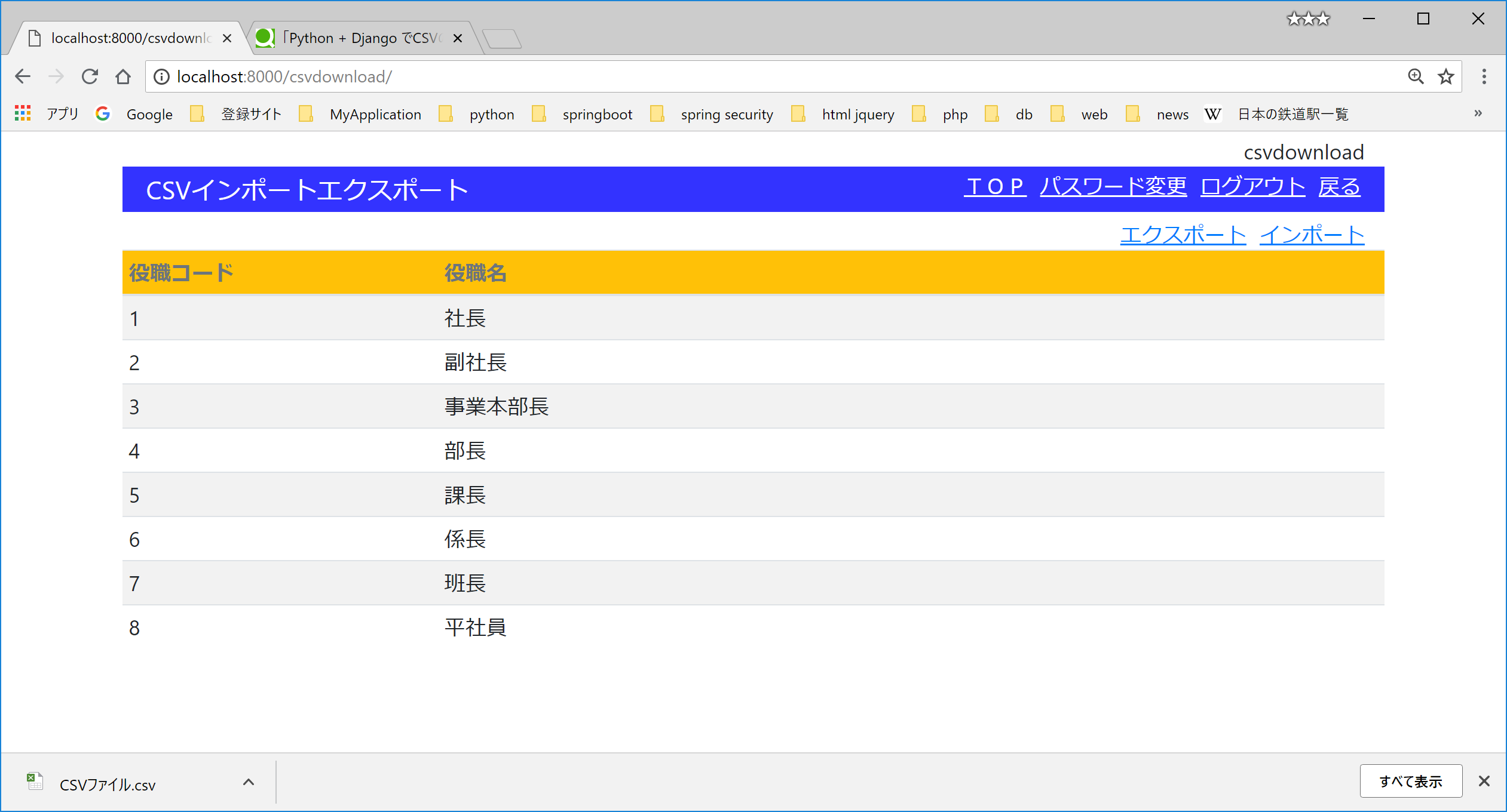 Python + Django でCSVのダウンロード／アップロード #Python3 - Qiita