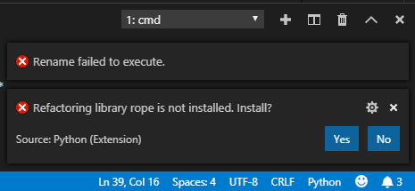VS Code で Python の Rename Symbol ができないときの対処法 #初心者 - Qiita