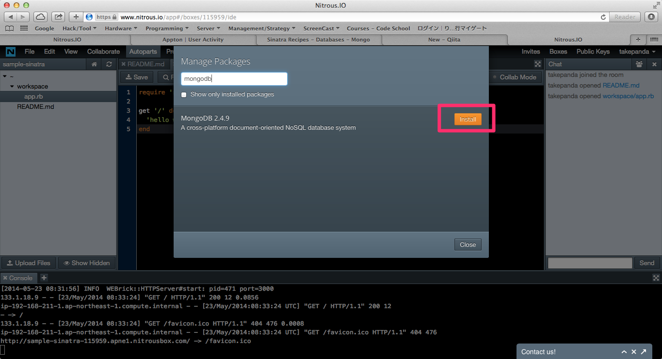 nitrous.ioでSinatraやNoSQLを使ってみよう #MongoDB - Qiita