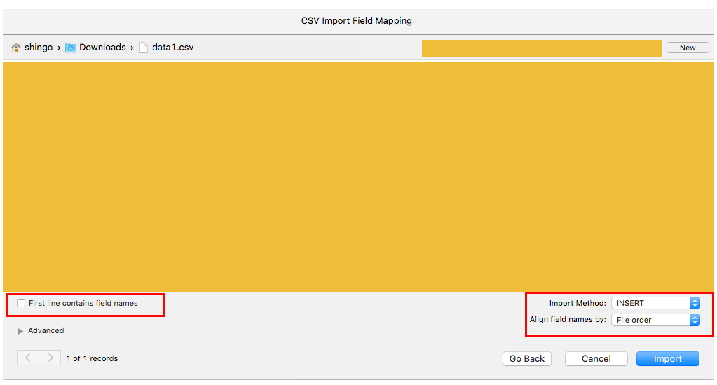 Sequel ProでCSVファイルをインポートする方法 #SequelPro - Qiita