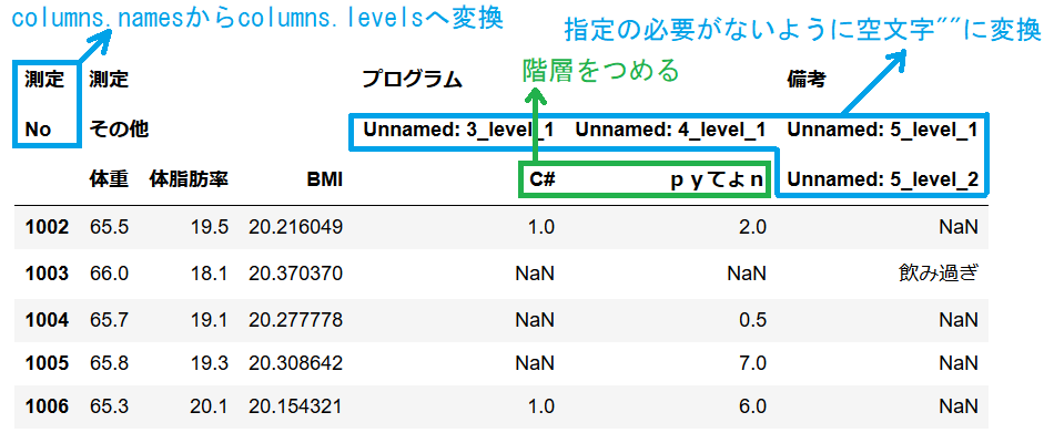 pandasで複数行ヘッダーを持つExcelファイルを読込みカラム(columns)を整形する #Python - Qiita