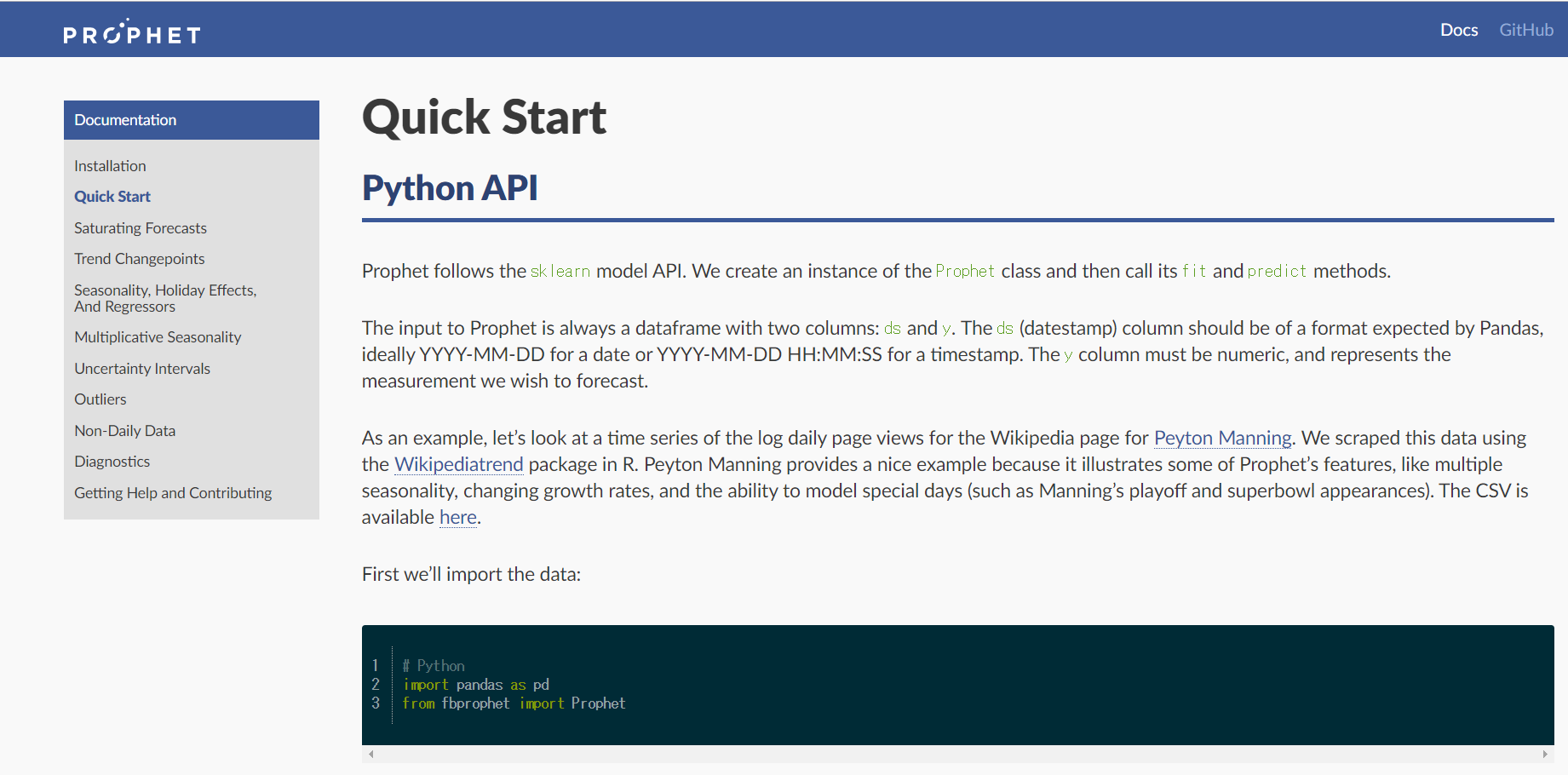 時系列解析ライブラリProphet 公式ドキュメント翻訳3（クイックスタート編） #Python3 - Qiita