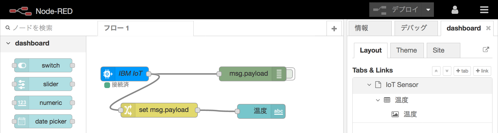 Node-REDにダッシュボードを追加してセンサーデータを可視化する #IoT - Qiita