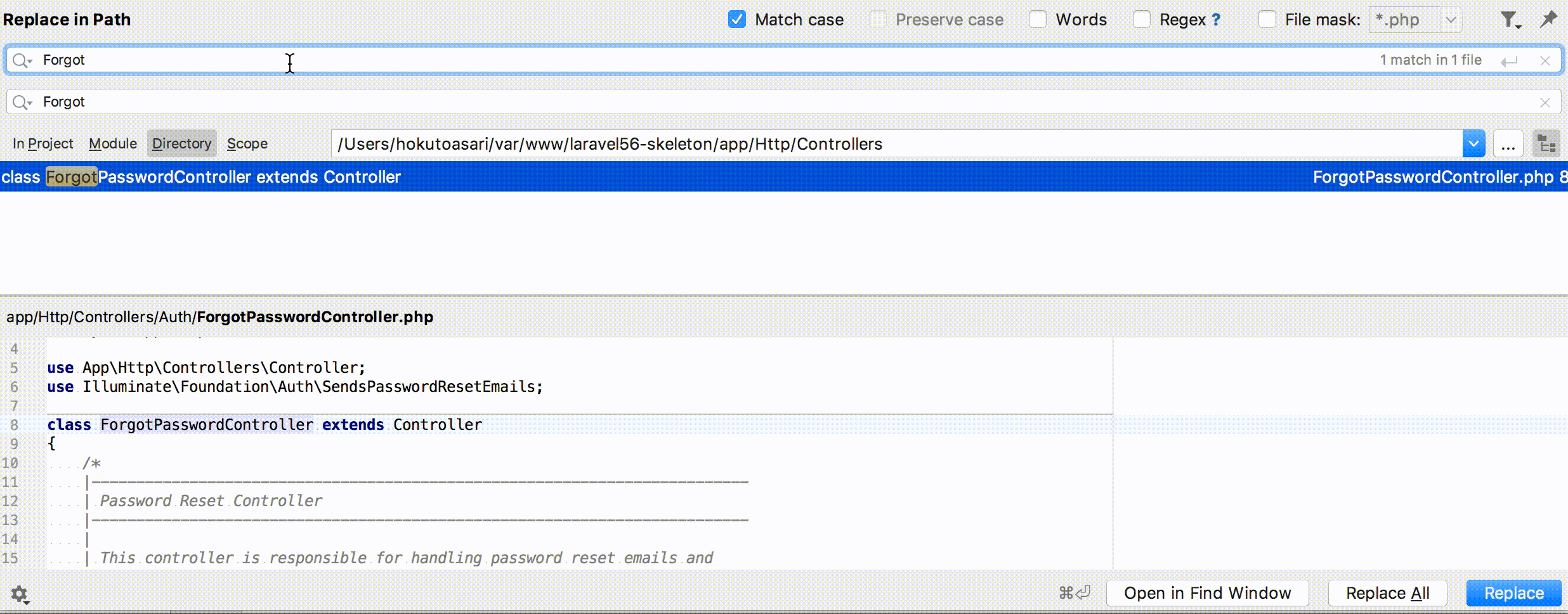 PhpStorm で "Replace in path" する時にタブ移動して "Replace All" にフォーカスする方法 #PHP - Qiita