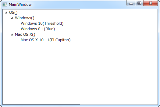 Visual Studio / WPF > TreeView内での2つのプロパティ(例: OSとcodename)のBindingによる表示例 > MultiBinding ...