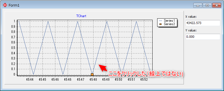 C Builder Xe4 Teechart クリックした点に近い系列データの明示 点と値の表示 V03 線からはずれていても縦方向の走査により線を見つける Ui 
