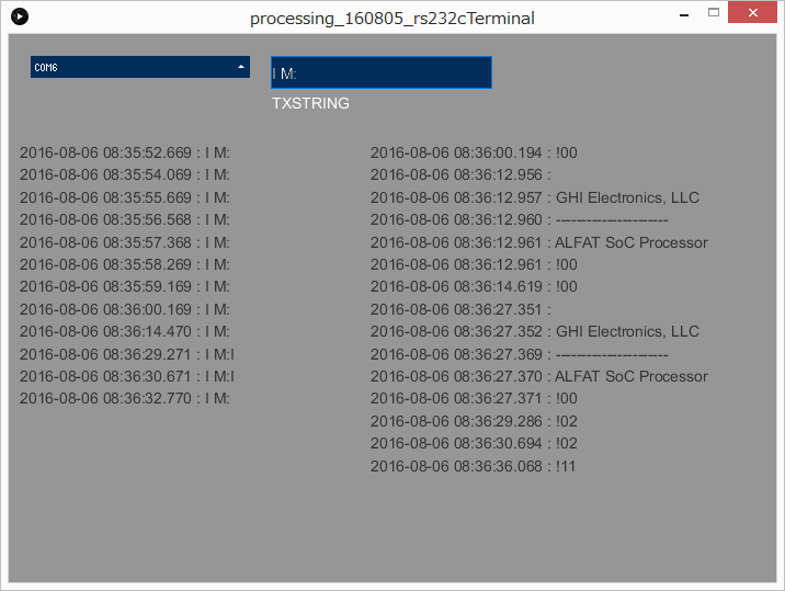 Processing / ControlP5 / MSC-MOD20 > rs232cTerminal (v0.5) > tx/rx from/to UART device ## ...