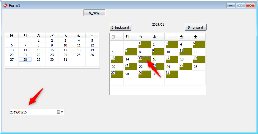 C Builder Xe4 Tstringgrid カレンダー表示 色つき 月変更可能 クリックした時にその日付を Datetimepicker1 に設定する