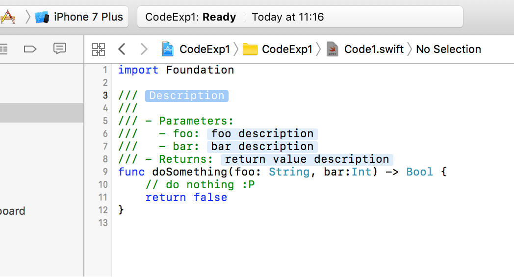 Xcode 8でドキュメントコメントをラクチンに書く方法 Ios Qiita