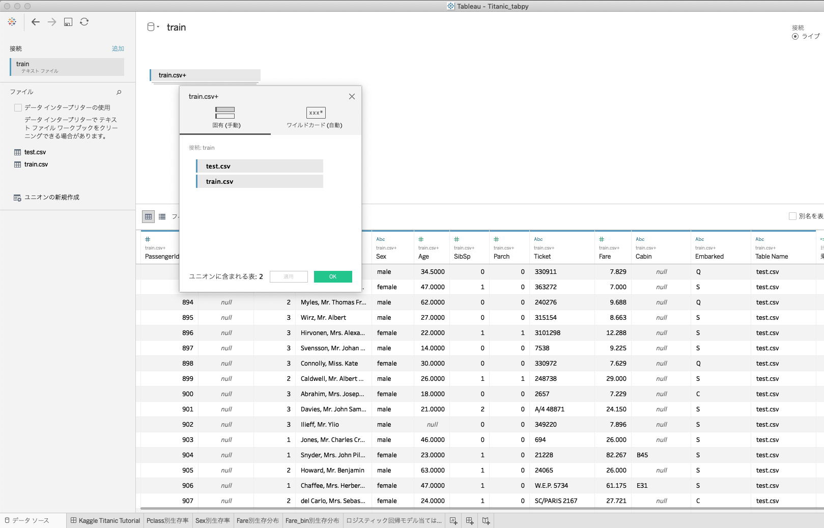 KaggleのTitanicチュートリアルをTabPy（Tableau + Python）で解く方法 #可視化 - Qiita