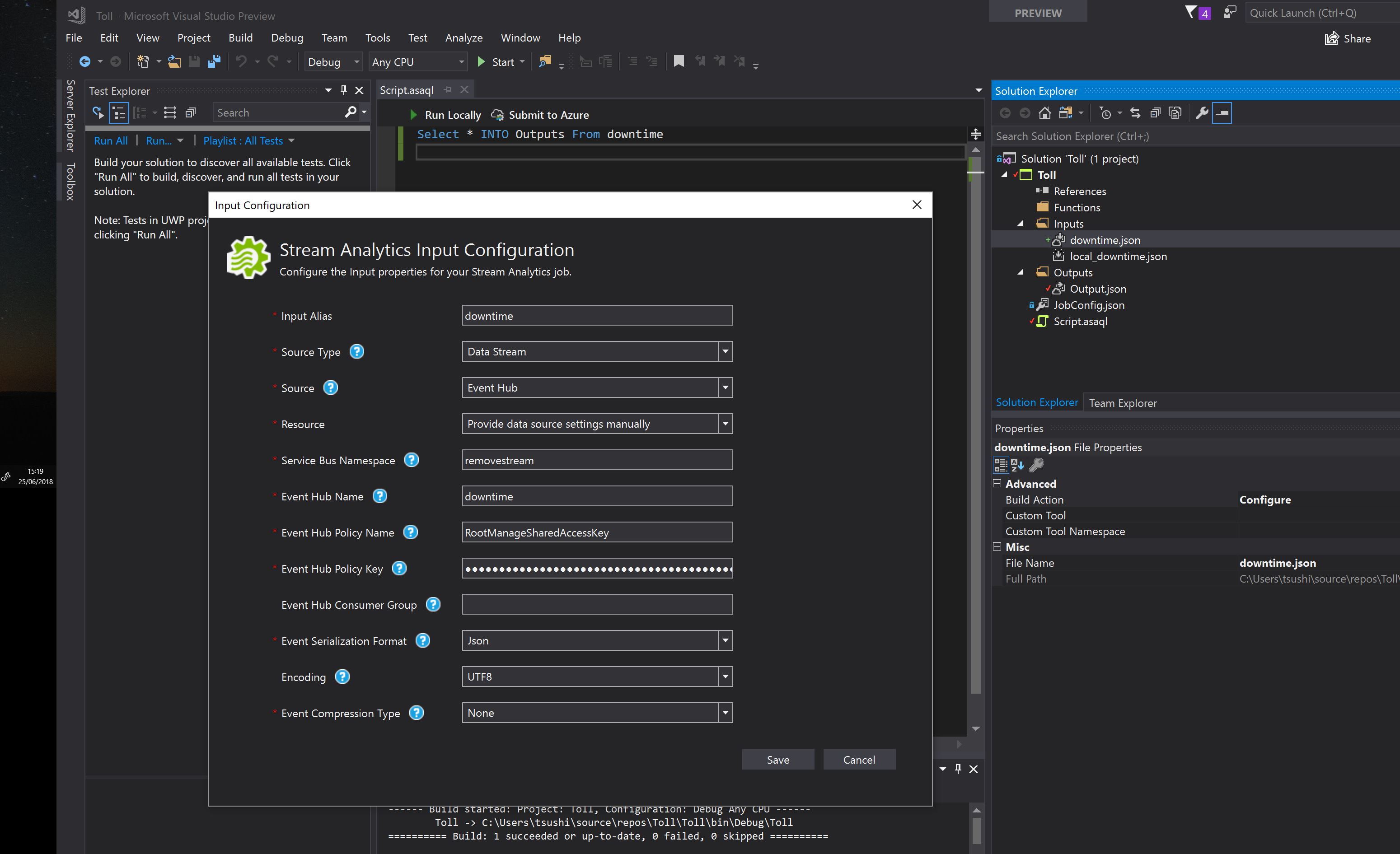 Stream Analytics の Visual Studio 連携を試してみる #VisualStudio2017 - Qiita