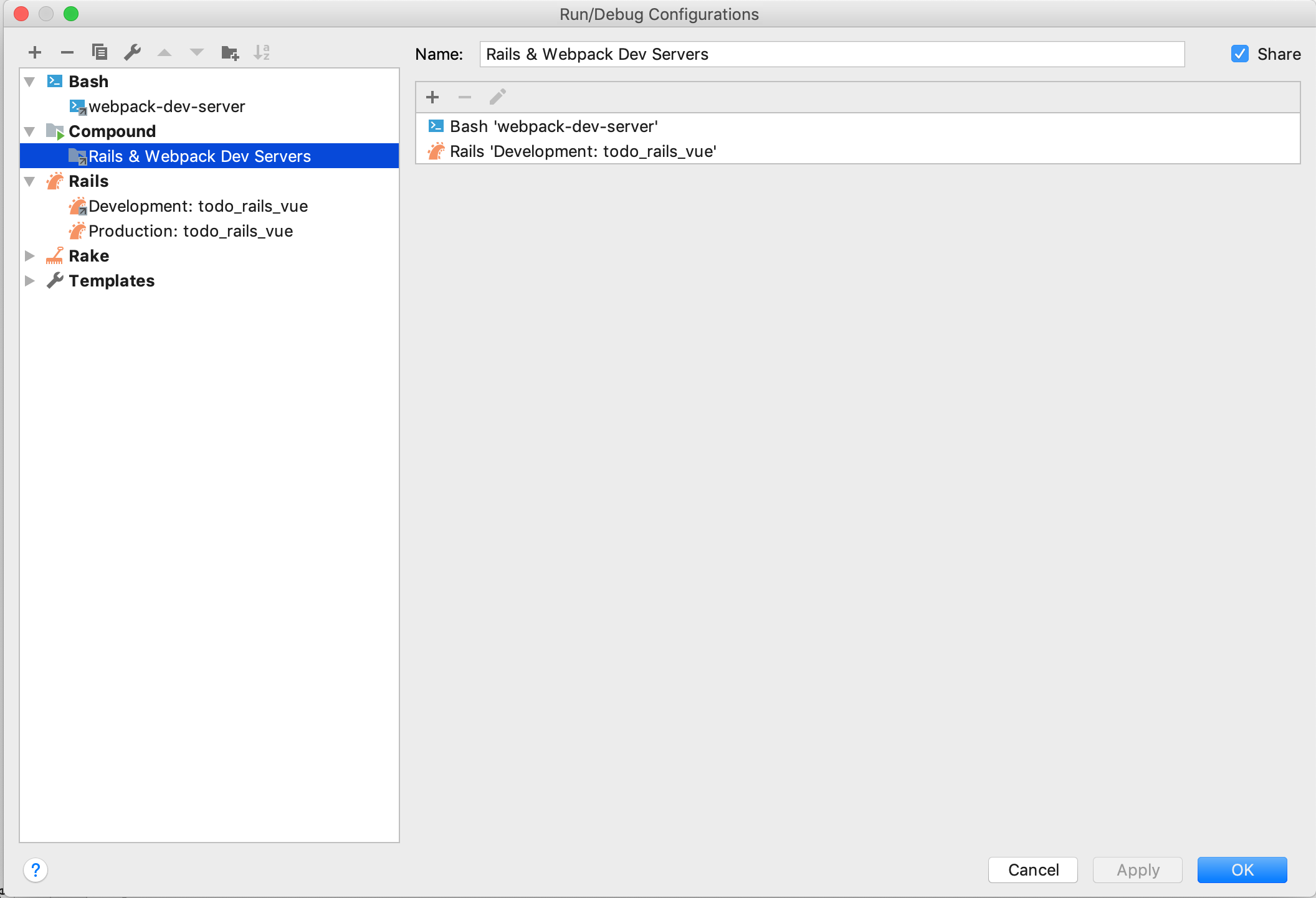 RubyMine: rails sとwebpack-dev-serverをワンクリックで実行 (IntelliJ IDEA with Ruby Plugin) #Rails - Qiita