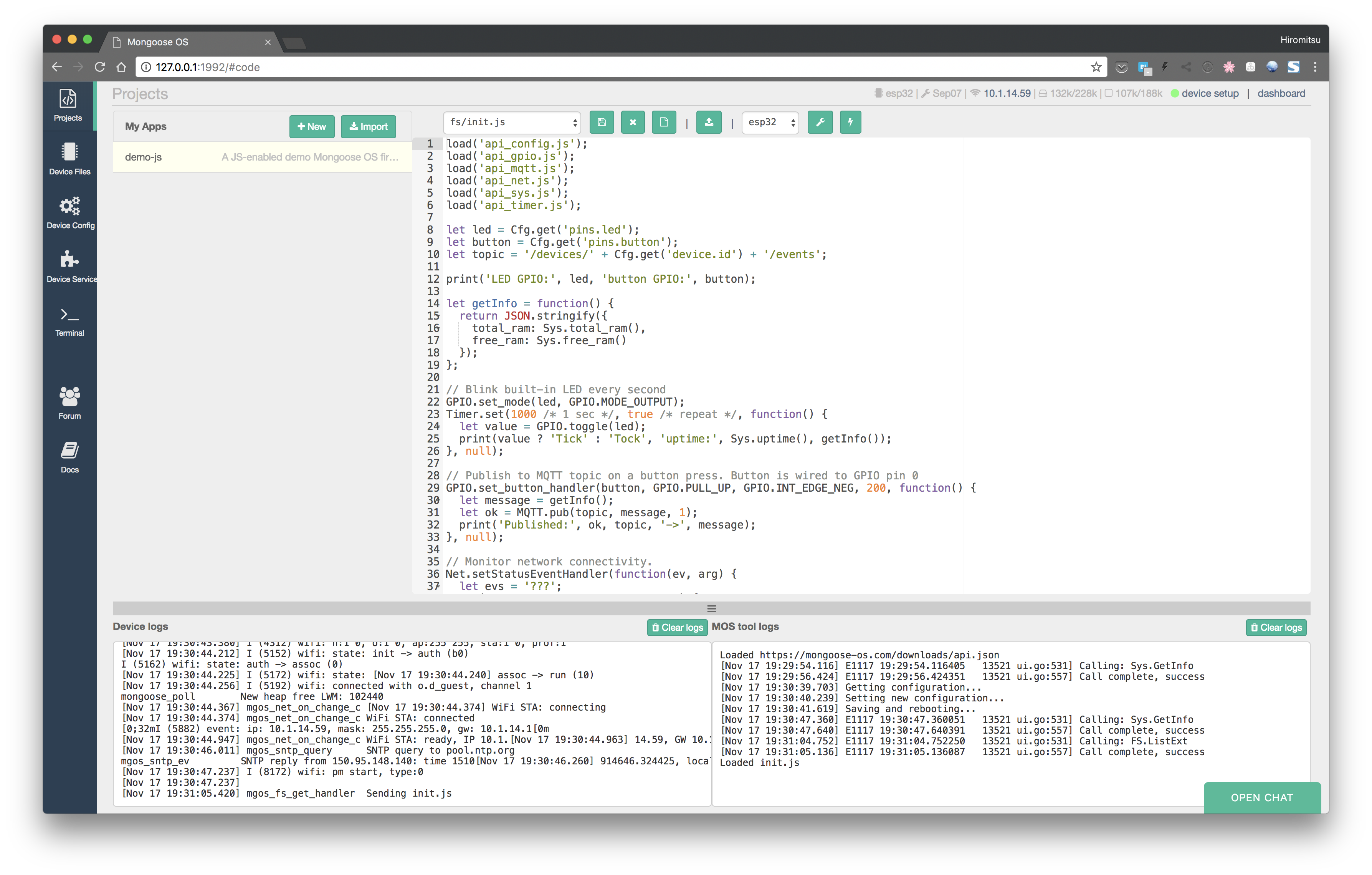 Mongoose OSでJavaScript IoT入門 #IoTLT #MongooseOS - Qiita
