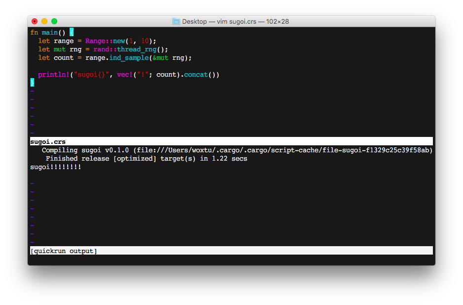Vimでシュッと実行する #Rust - Qiita