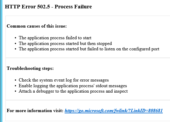 ASP.NET > ASP.NET Core > HTTP Error 502.5 - Process Failure #ASP.NET_Core - Qiita