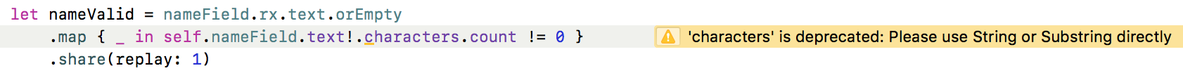 Xcode9.1で'characters' is deprecated: Please use String or Substring directlyのワーニングが出るようになった ...