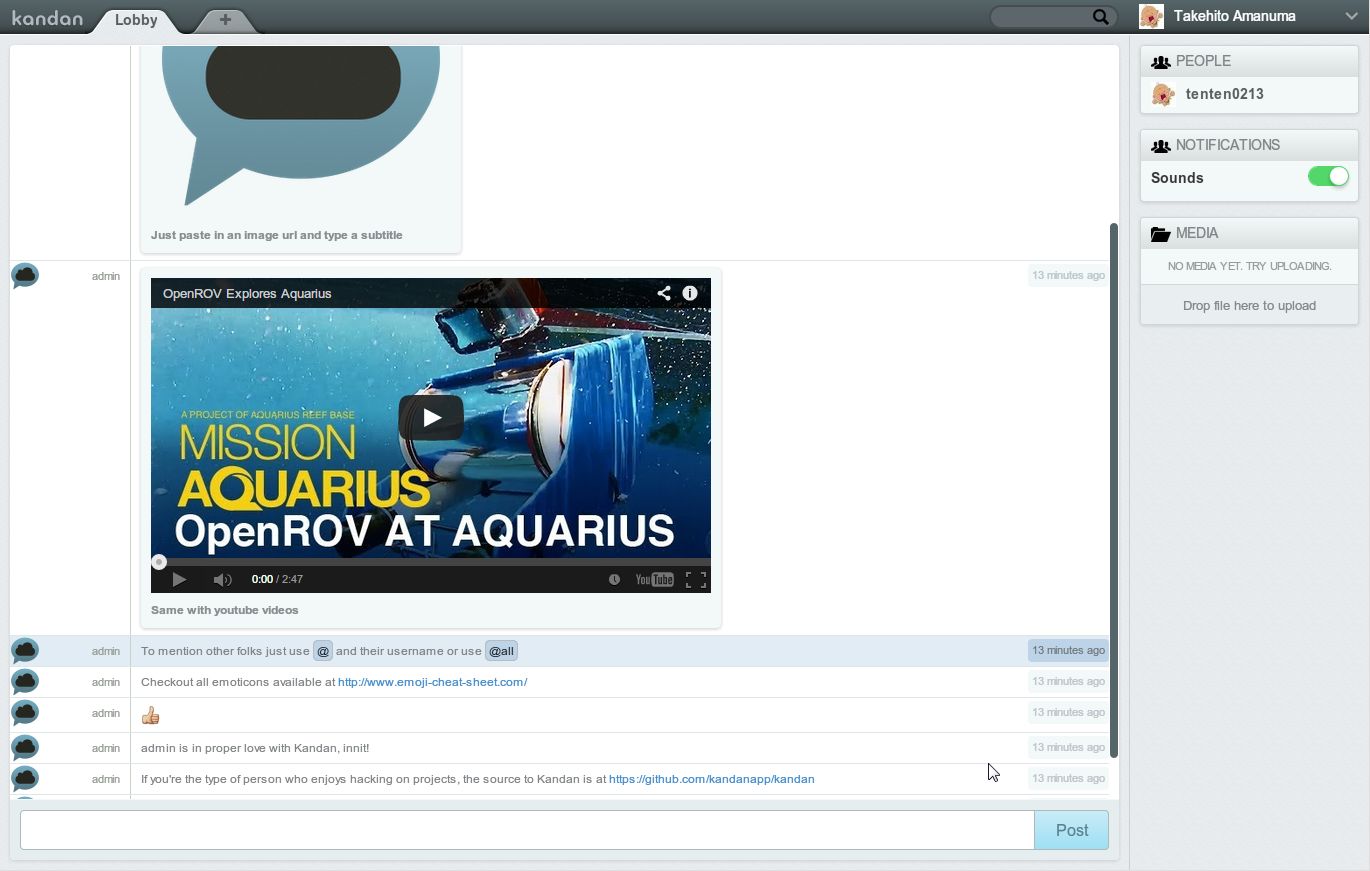 社内でHipChatクローンのKandanとHubotを動かす #kandan - Qiita