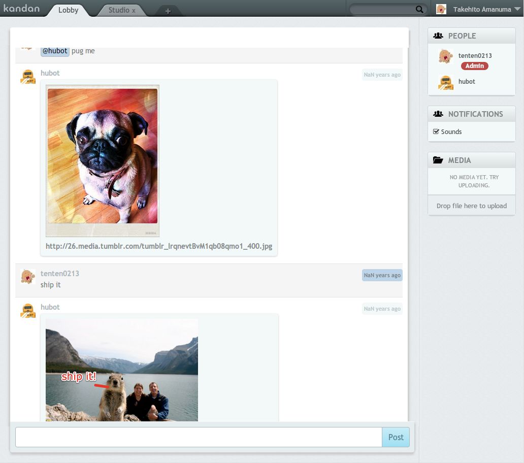 社内でHipChatクローンのKandanとHubotを動かす #kandan - Qiita