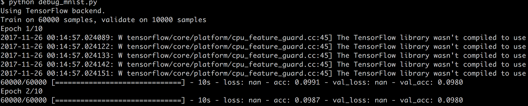 tfdbg を使って Keras の nan や inf を潰す #Python - Qiita