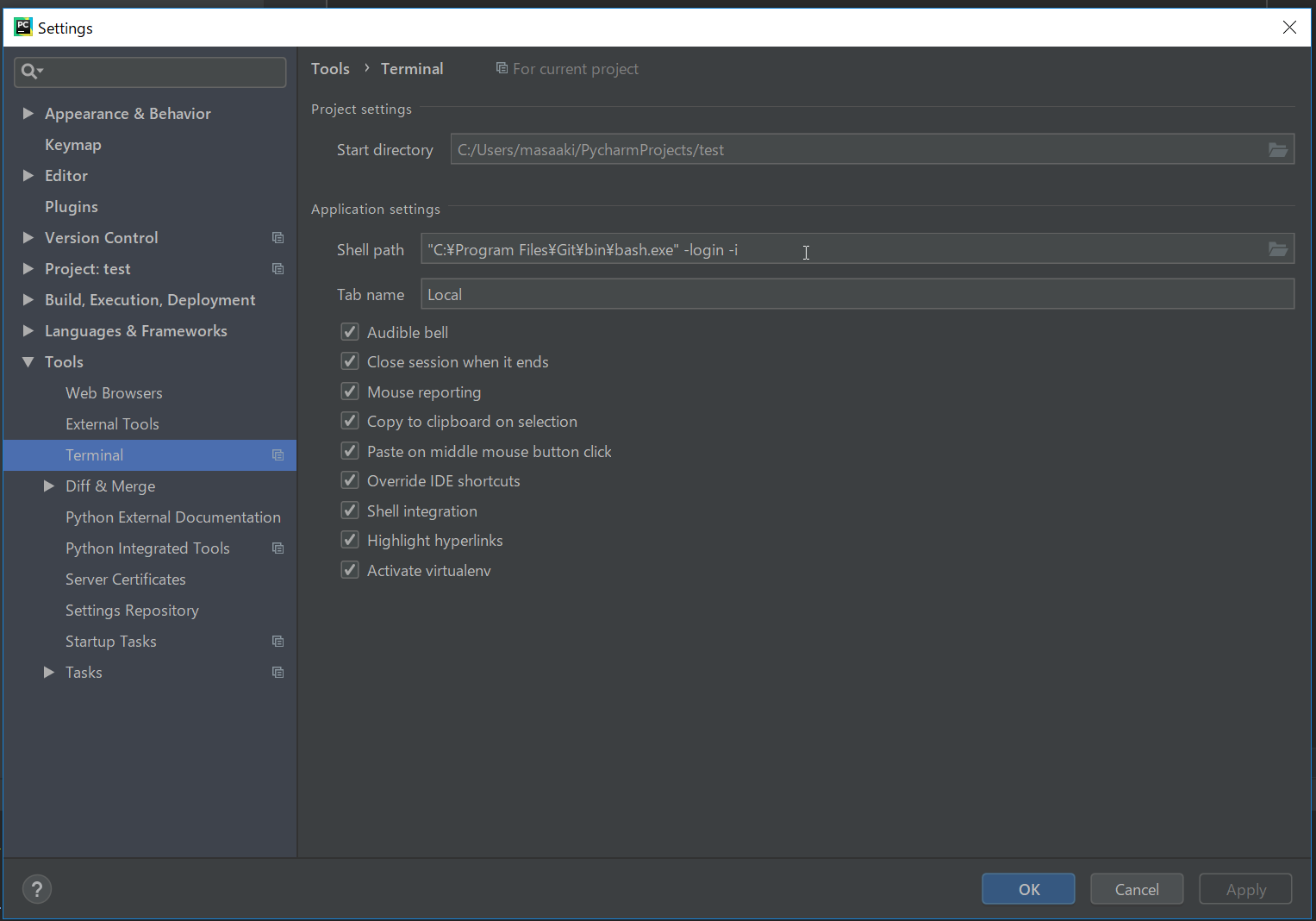 Pycharmでターミナル変更 #Python - Qiita