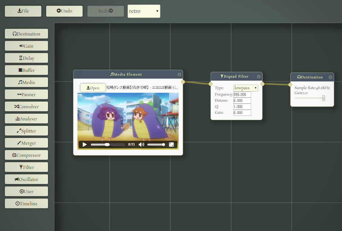 Web Audio Apiを使ってブラウザで音楽や音声にエフェクトをかけられるツールを作りました。 Qiita 6755