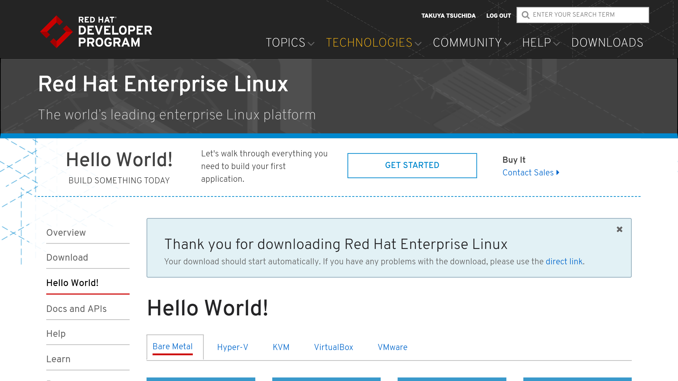 Red Hat Enterprise Linux Server を開発用に無償利用するために Red Hat Developer ...