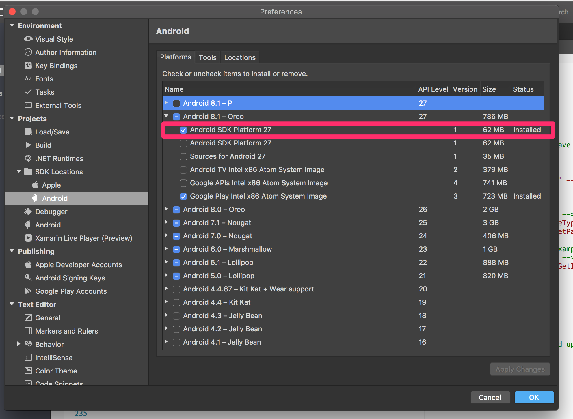Error: Your project is not referencing the "MonoAndroid,Version=v8.0" framework. Add a reference ...
