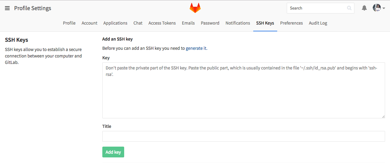 gitlabにSSH公開鍵を設定する #Git - Qiita