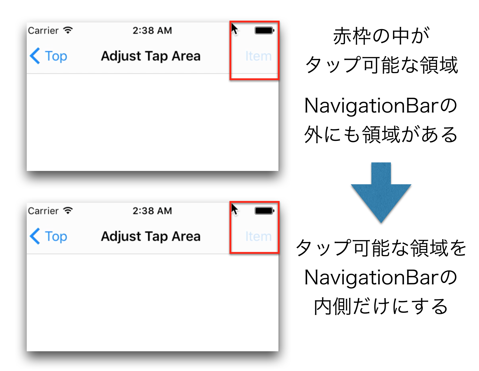 【Swift 3】NavigationBar のボタンのタップ可能領域を NavigationBar内のみに限定する #iOS - Qiita