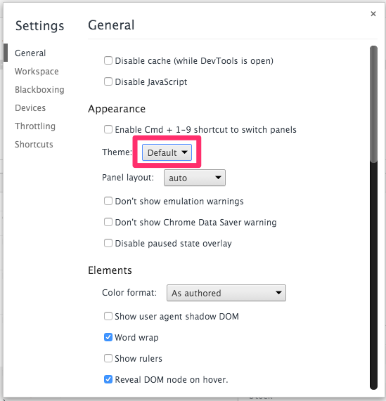 Chrome の DeveloperTool のテーマを黒に変えよう！ #debug - Qiita
